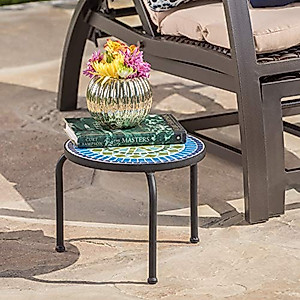 Christopher Knight Home Iris Outdoor Ceramic Tile Side Table with Iron Frame, Blue / Green