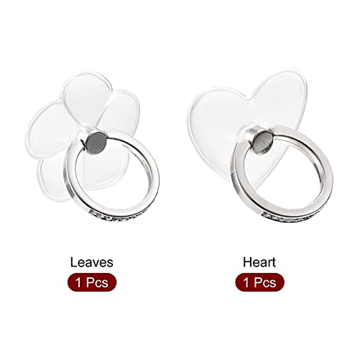 uxcell Transparent Phone Ring Holders, Diamond Clear Finger Grip Stand for Phone, Case, Tablet, Set of 2 Shapes(Leaves, Heart)
