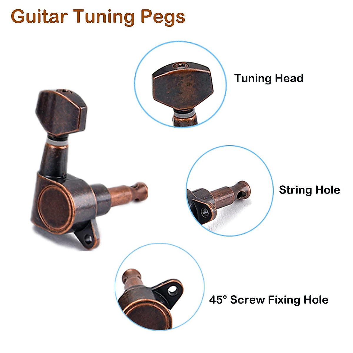 Guitar Tuners Machine Heads, 6R Guitar Tuning Pegs Tuning Keys String Pegs for Acoustic & Classical Guitar
