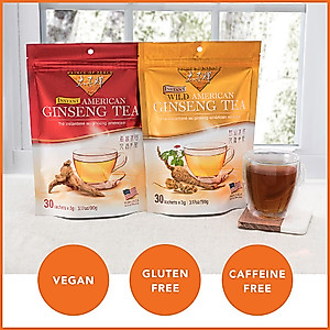 Prince of Peace Instant American Ginseng Tea, 30 Sachets – Healthy Drink, Caffeine-Free Energy-Boosting, Heavy Antioxidants, Made in The USA, Plant Extracts