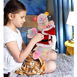 DolliBu Santa Rainbow Large Alligator Stuffed Animal Plush Toy - Wild Animal Dress Up with Red Santa Claus Outfit, Wildlife Gift, Perfect Holiday with Name Personalization - 17 Inches