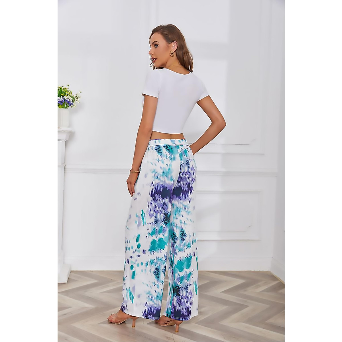 TICOSA Women's Pants Printed Palazzo Lounge Wide Leg Casual Flowy Pants with Pockets