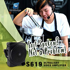 WinBridge Wireless Voice Amplifier Wireless Microphone Headset, 16W Bluetooth Speaker and Microphone Portable Pa for Teachers, Tour Guides, Coaches, Elderly Etc S619UHF