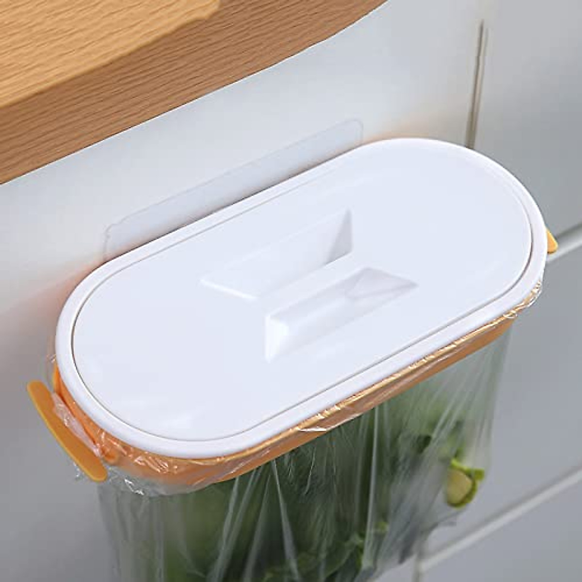 PURPLELILY Trash Bag Storage Rack Hanging Garbage Bag Holder Trash Bin Accessories For Home Kitchen Cupboard Cabinet Drawer Door Bracket Garbage Bag Bin With Lid, Orange