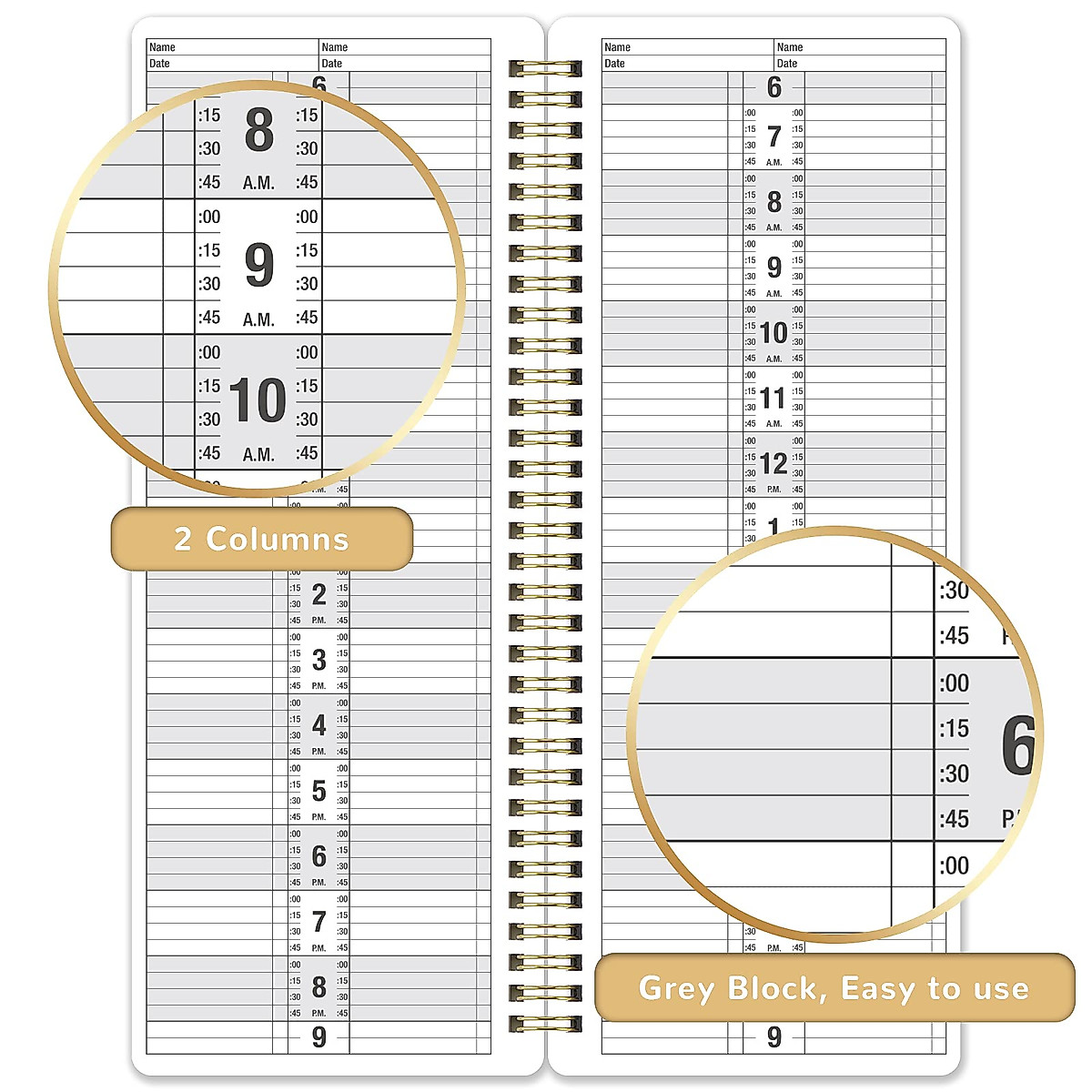 Appointment Book – Undated Salon Appointment Book, 15 Minute Intervals Day Planner, 4.5’’ x 11.5’’ Daily＆Hourly Schedule Book, 2 Column＆200 Pages, Strong Twin-Wire Binding, Hardcover, SPA Organizer