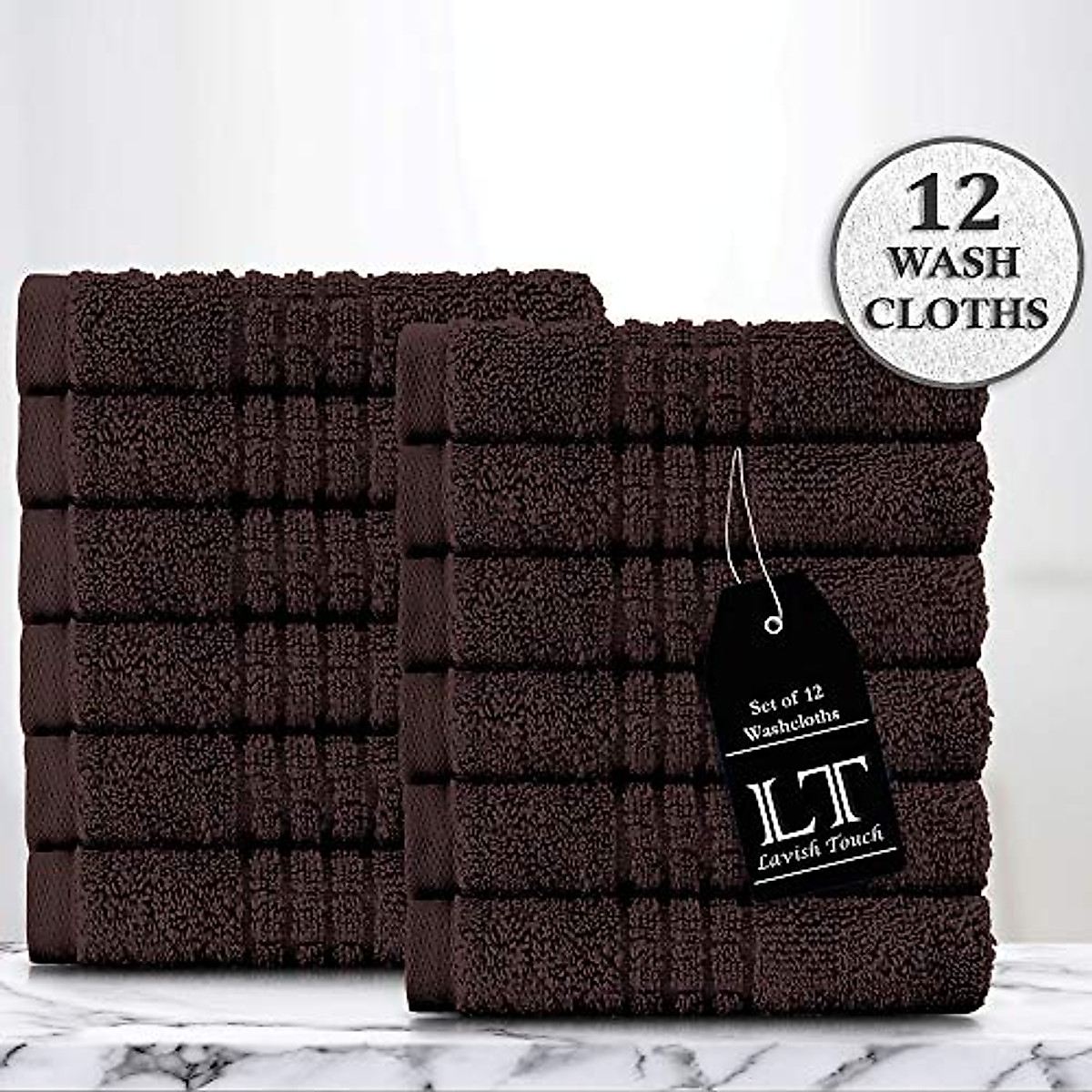 Lavish Touch 12 Pack Wash Cloth Set | 100% Ringspun Cotton , Lightweight and Highly Absorbent Quick Drying Towels, Perfect for Daily Use (Grey)