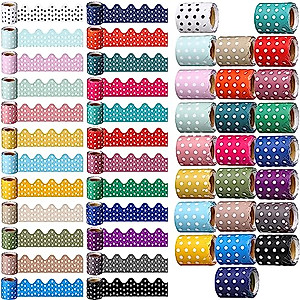 24 Rolls 394 Feet Scalloped Bulletin Board Borders 24 Colors Polka Dot Rolled Classroom Bulletin Boarder Trim Decorations Paper Border Rolled for Bulletin Board Classroom Decor