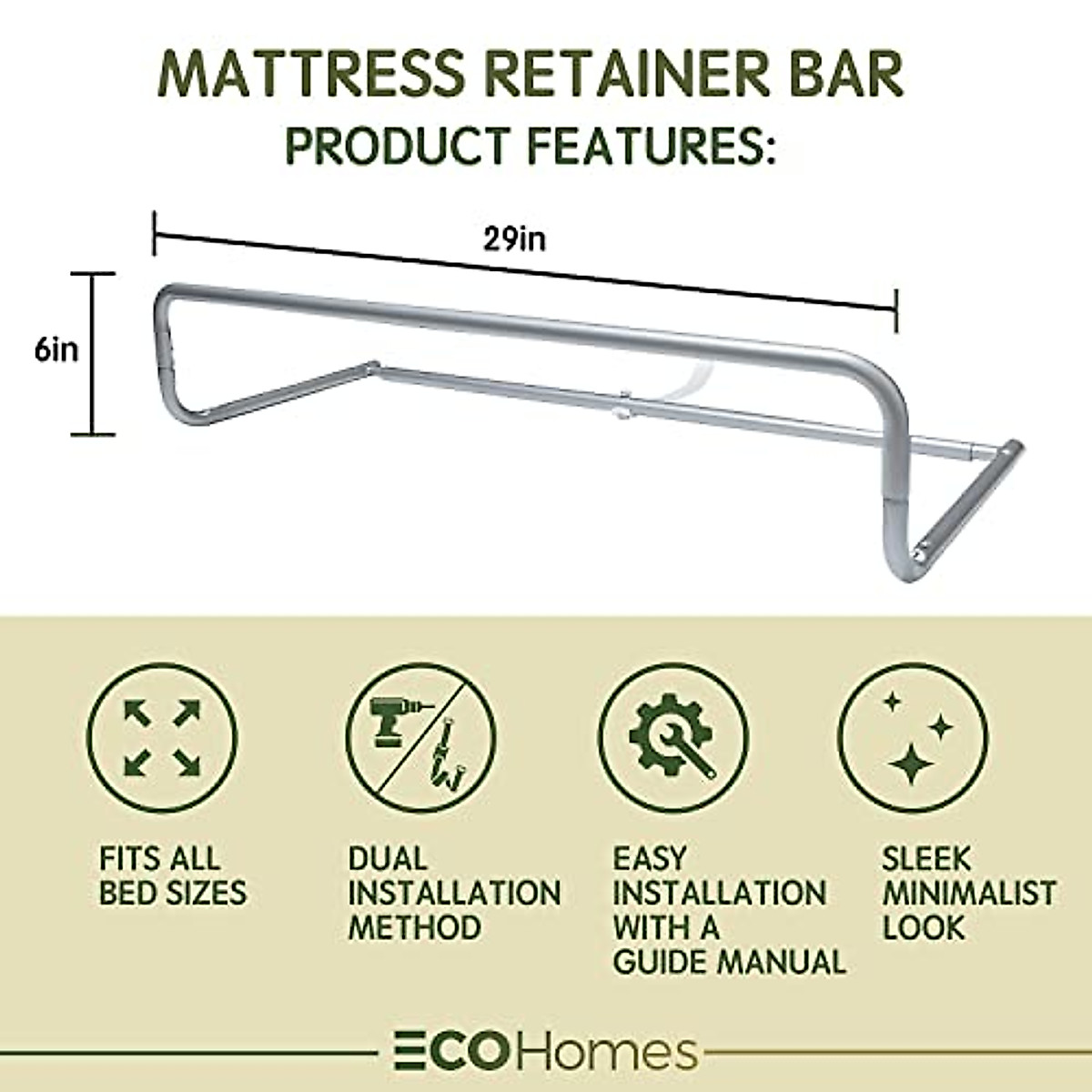 ECOHomes Mattress Retainer Bar for Foot of Beds for Home, RV | Non Slip Gaskets Metal Bar Holder for Bottom of Bed Frames & Adjustable Beds - Guard Rail Stops Mattress from Sliding, Moving & Slipping