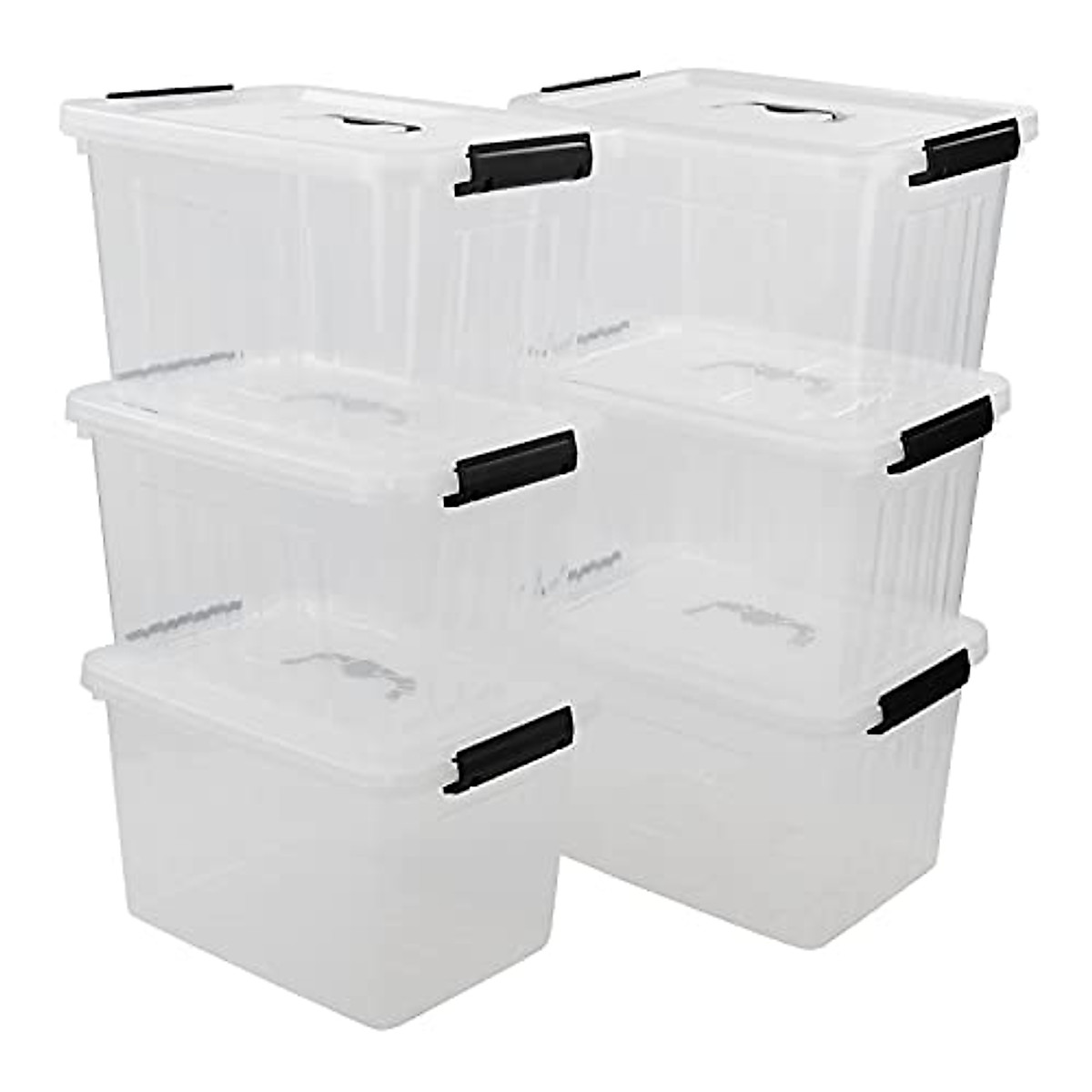 Zopnny 6-Pack 10 L Plastic Latching Box with Lid, Clear Storage Boxes Container