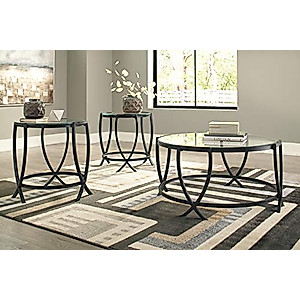 Signature Design by Ashley Tarrin Contemporary Glass Top Round 3-Piece Table Set, Includes Coffee Table and 2 End Tables, Black