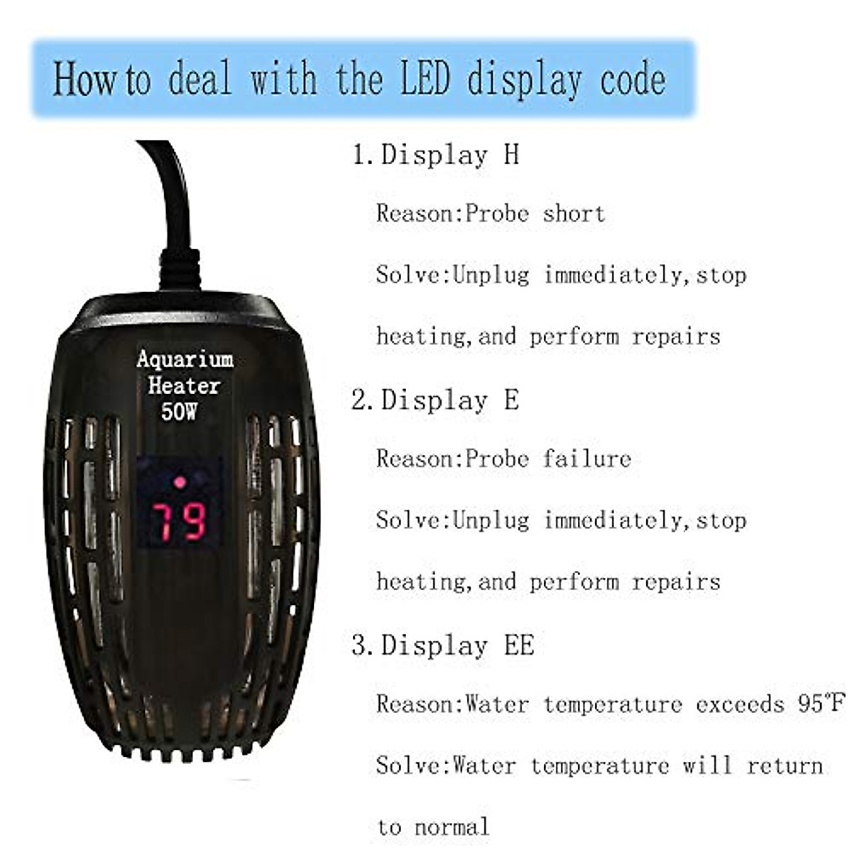 Mylivell Aquarium Heater Submersible Auto Thermostat Heater for Small Tank,Fish Tank Water Heater and Adjustable Temperature with Suction Cup-50W