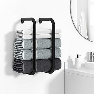 Josmimic Towel Rack for Rolled Towels: Towel Holder Wall Mounted - Matted Stainless Steel Design for Bathroom - Black 13.2 Inch