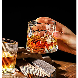 4 Pack Crystal Whiskey Glasses, Old Fashioned Lowball Bar Tumblers for Drinking Bourbon, Scotch Whisky, Cocktails, Cognac
