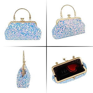 Women Mini Glitter Sequin Evening Handbag Clutch Metal Top-handle Bag Chain Strap Cross-body Bag Kissing Lock