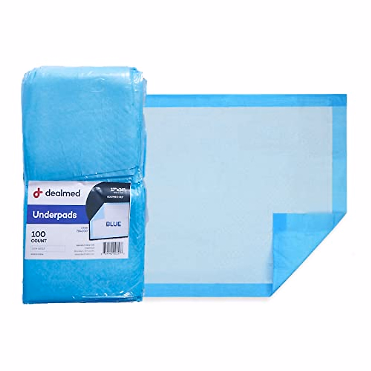 Dealmed Standard Non-Sterile Medical Underpads, 100 Count Disposable 2-Ply Tissue Fill, 24" x 17", Blue, 100 Count, Perfect for Pet Pads, Furniture Protection and More, 100 Count (1 Pack)