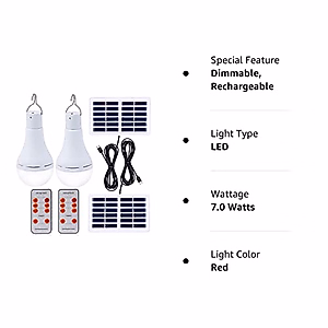 Afoskce Solar Light Bulb Outdoor Rechargeable 300LM Solar Powered Light Led Bulb with Remote Timer, Lighting Sensor, 4 Lighting Mode for Chicken Coops Shed Hiking Camping Hurricane Lighting (2Pack)