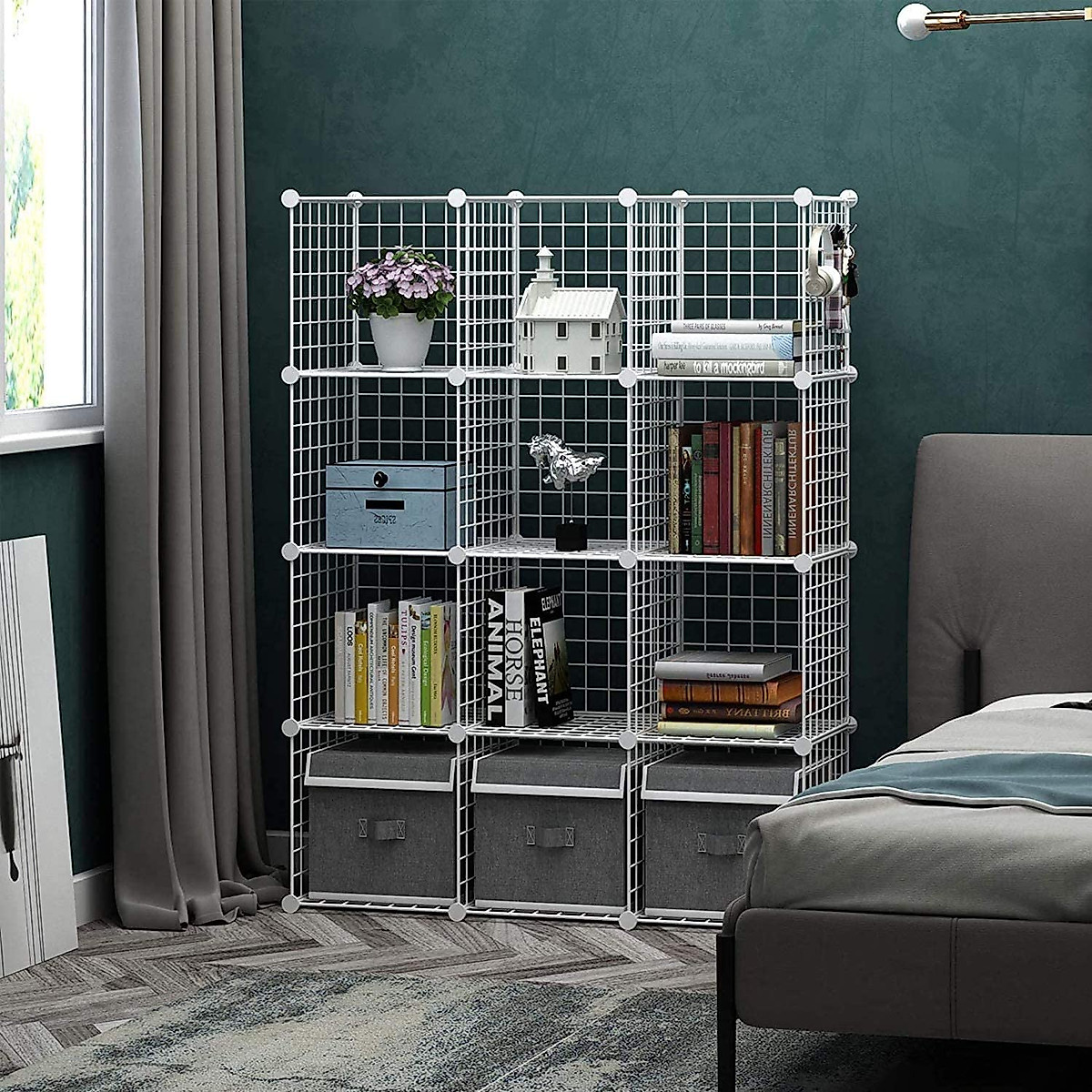 C&AHOME Wire Cube Storage, 12-Cube Storage Organizer Metal, C Grids Storage Bins Shelving, Modular Bookshelf Shelf, Closet Cabinet Ideal for Bedroom, Office 36.6”L x 12.4”W 48.4”H White