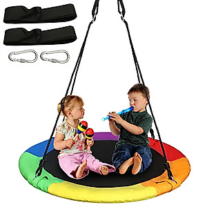 TURFEE 40" Rainbow Saucer Tree Swing for Kids, Waterproof Swing Seat with 2 Tree Hanging Straps for Playground Backyard Outdoor Activity