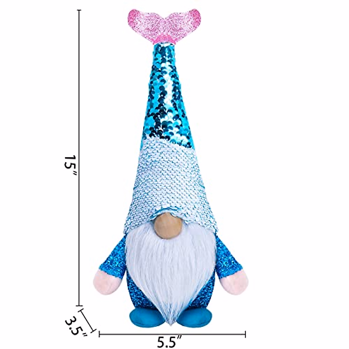 ALLYORS Sequin Summer Gnome Couple Mermaid Gnomes Beach Gnome Summer Tomte Plush Birthday Gifts Gnomes Scandinavian Decoration Shelf and Tiered Tray Decoration for Summer