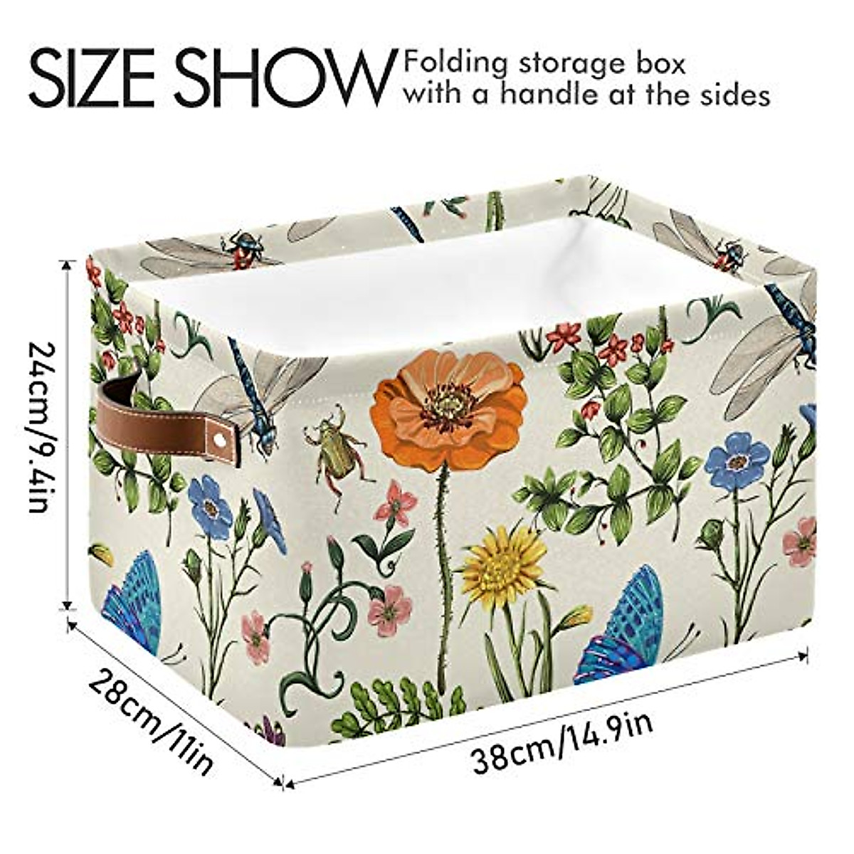 susiyo Large Foldable Storage Bin Beautiful Floral Fabric Storage Baskets Collapsible Decorative Baskets Organizing Basket Bin with PU Handles for Shelves Home Closet Bedroom Living Room-1Pack