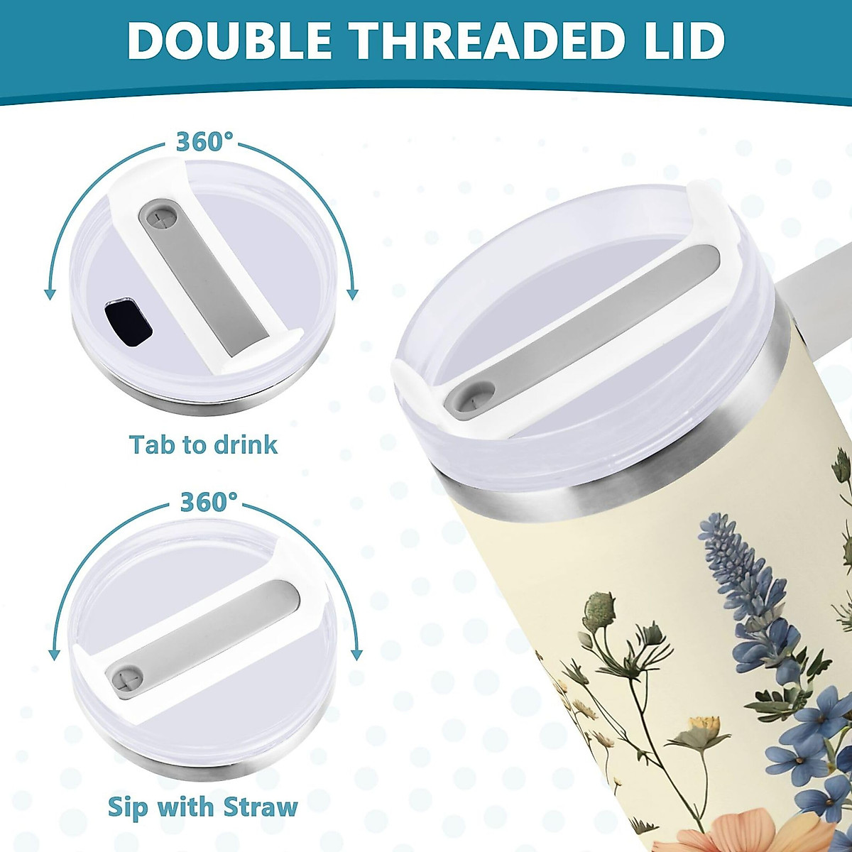 xigua 40 oz Botanical Wildflower Tumbler with Handle and Straw Lid, Stainless Steel Vacuum Insulated Sports Water Bottle, Keeps Cold or Hot Coffee Cup Travel Mug