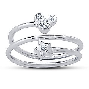 PB Collection Mickey Mouse Birthstone Adjustable Rings Gifts for Christmas in 925 Sterling Silver April