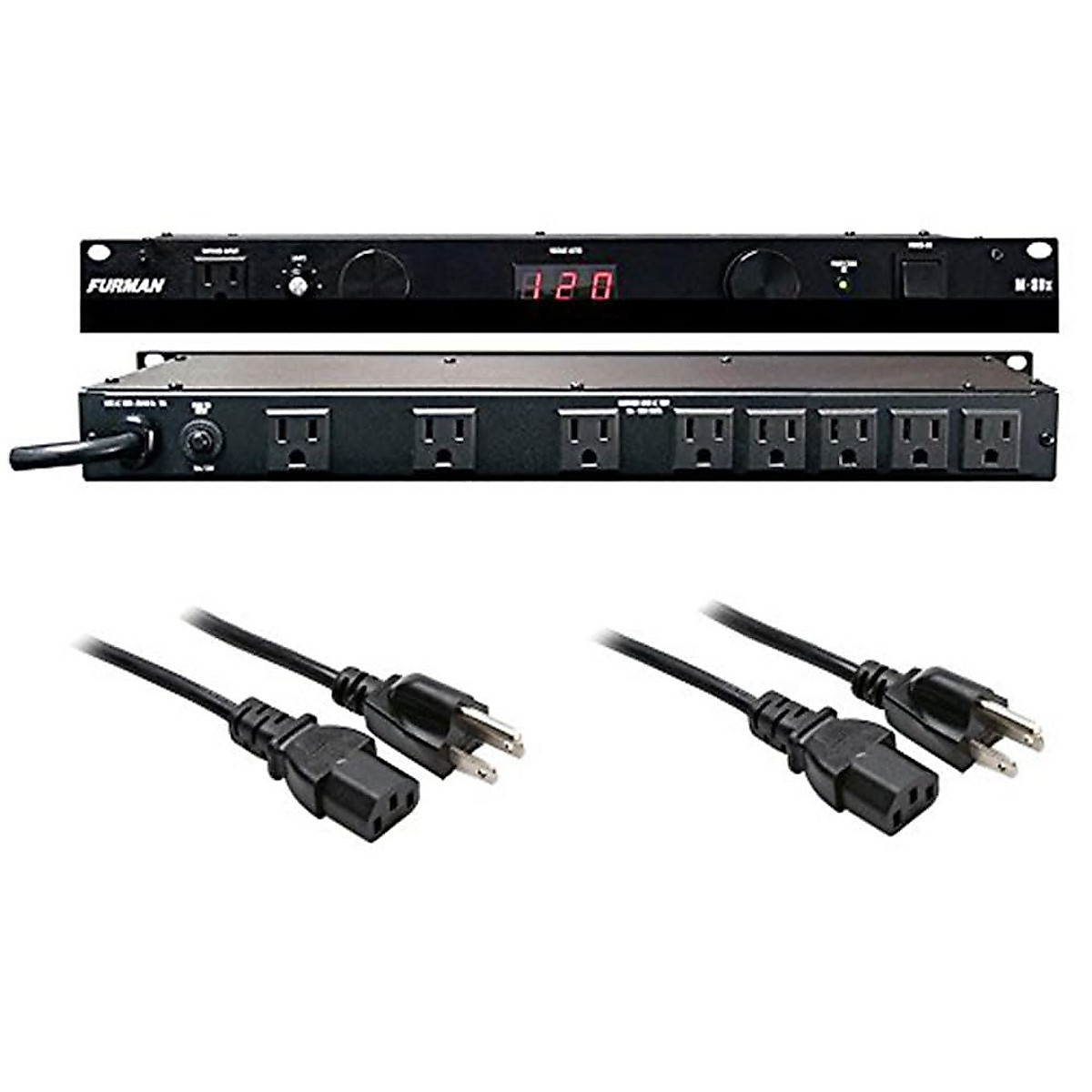 Furman M-8Dx Merit X Series 8 Outlet Power Conditioner & Surge Protector with LED Voltmeter & Dual Lights Plus Hosa 18 Gauge Electrical Extension Cable