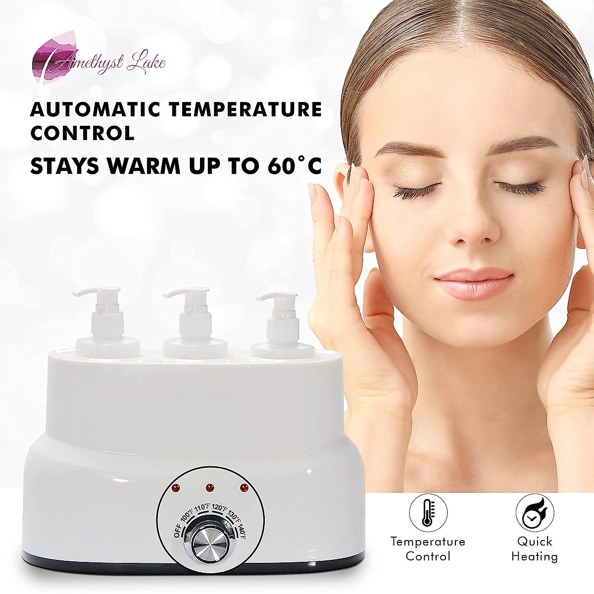 AMETHYST LAKE Oil Warmer Dispenser, Plug-in Electric Warmer Oil Dispenser, 3-Bottles Lotion Warmer, Message Oil Heater for Home & Professional Spa Supplies.