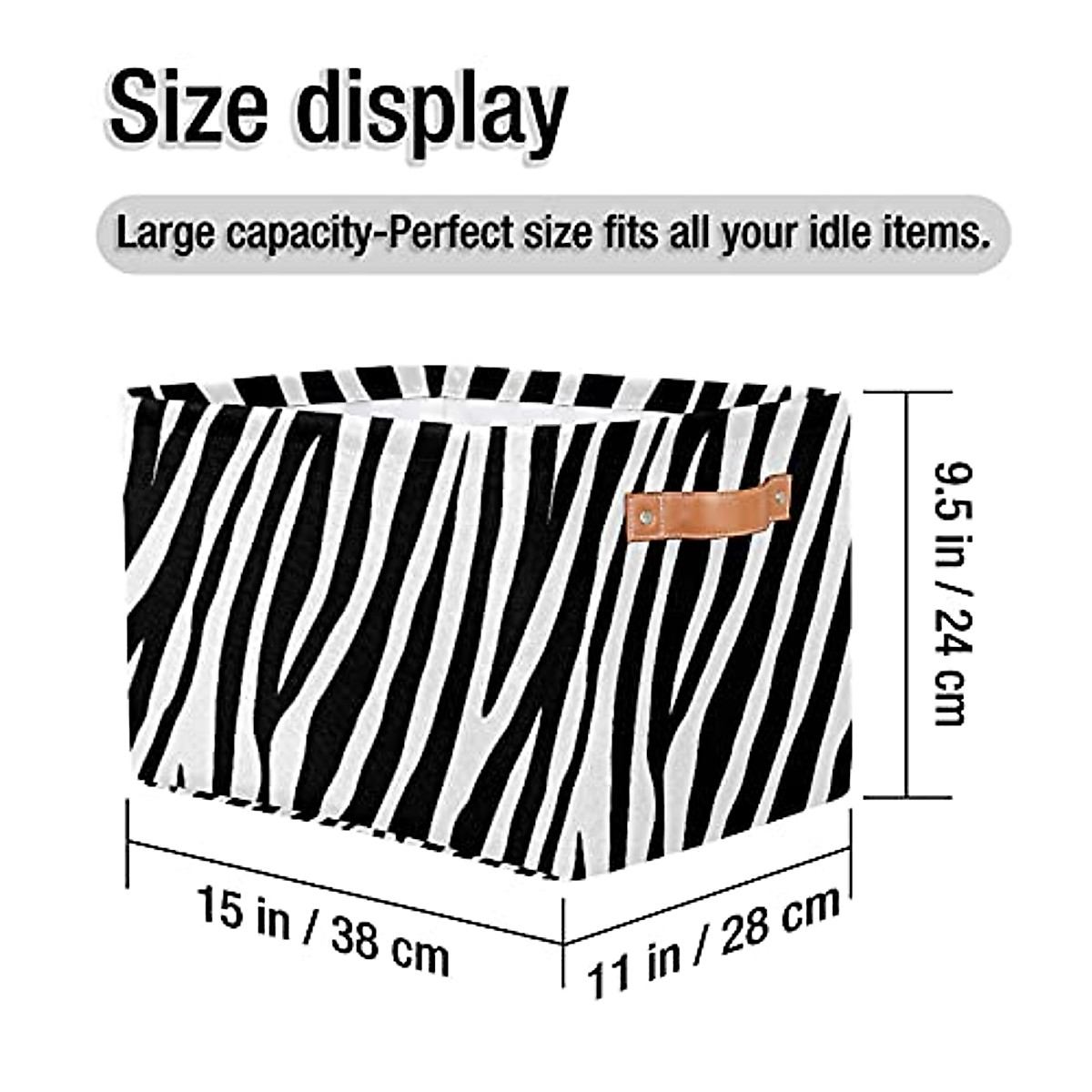 Storage Baskets Bin, Animal Zebra Skin Printed Collapsible Canvas Fabric Storage Bin Decorative Baskets Toy Organizer Rectangle Storage Boxes with Handles for Home Shelves Nursery,1Pack