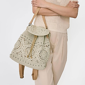 The Sak Sayulita Backpack in Leather, Adjustable, Removable Straps, Natural Medallion