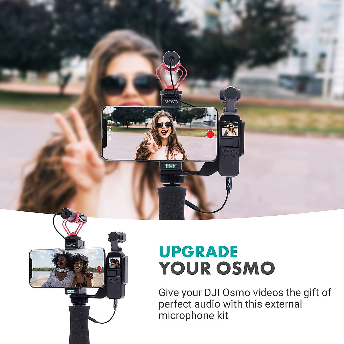 Movo VXR10 Universal Video Microphone Bundle with Dongle Adapter - Compatible with DJI OSMO Pocket 1 and 2 - DJI OSMO Mic for Vlogging, Journalism, YouTube Video Recording, and More