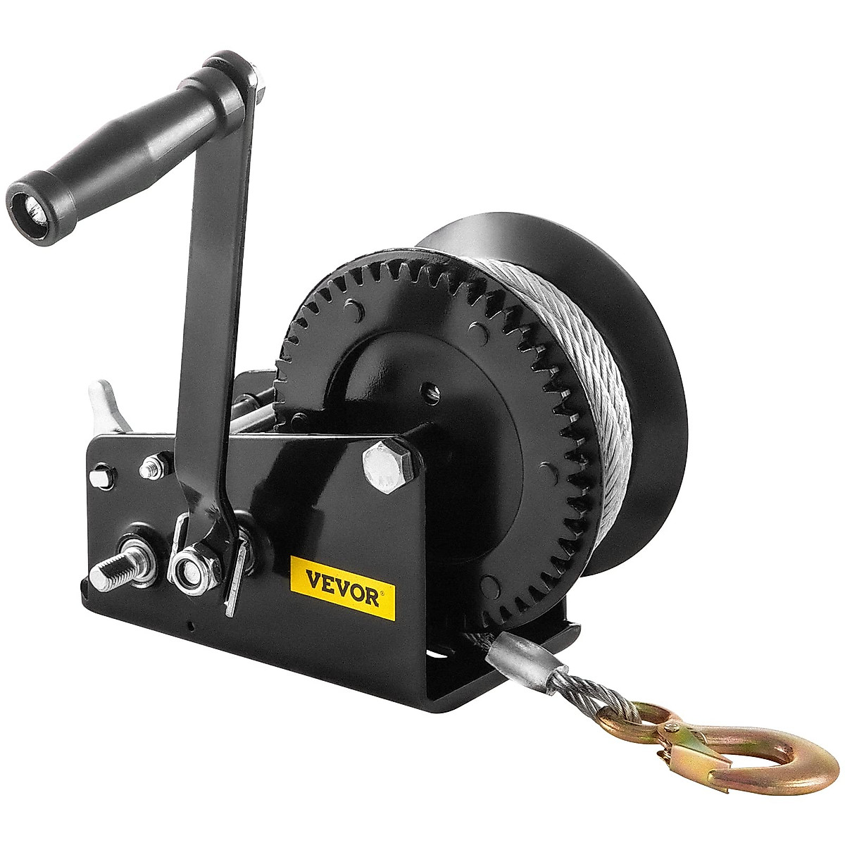VEVOR Rope Crank, 3500 LBS Capacity Heavy Duty Hand Winch with 10 m(32.8 ft) Wire Cable and Alloy Hook, w/ 2-Gear Two-Way Manual Operated Ratchet, for ATVs Boats Trailers Trucks Auto Marine, Black