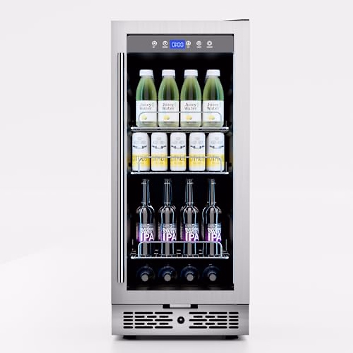 kanabella 15" 100 can Commercial Grade Built-in Indoor Outdoor Beverage Fridge with Glass Door Under Counter or Freestanding Beverage Fridge with Large Capacity