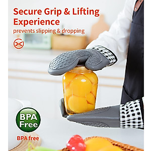 Silicone Oven Mitts and Pot Holders Sets - Ankway Heat Resistant Kitchen Mitts with Waterproof, Flexible Oven Gloves with Quilted Liner for Kitchen Cooking Baking Grilling, Dishwasher Safe, Gift Pack