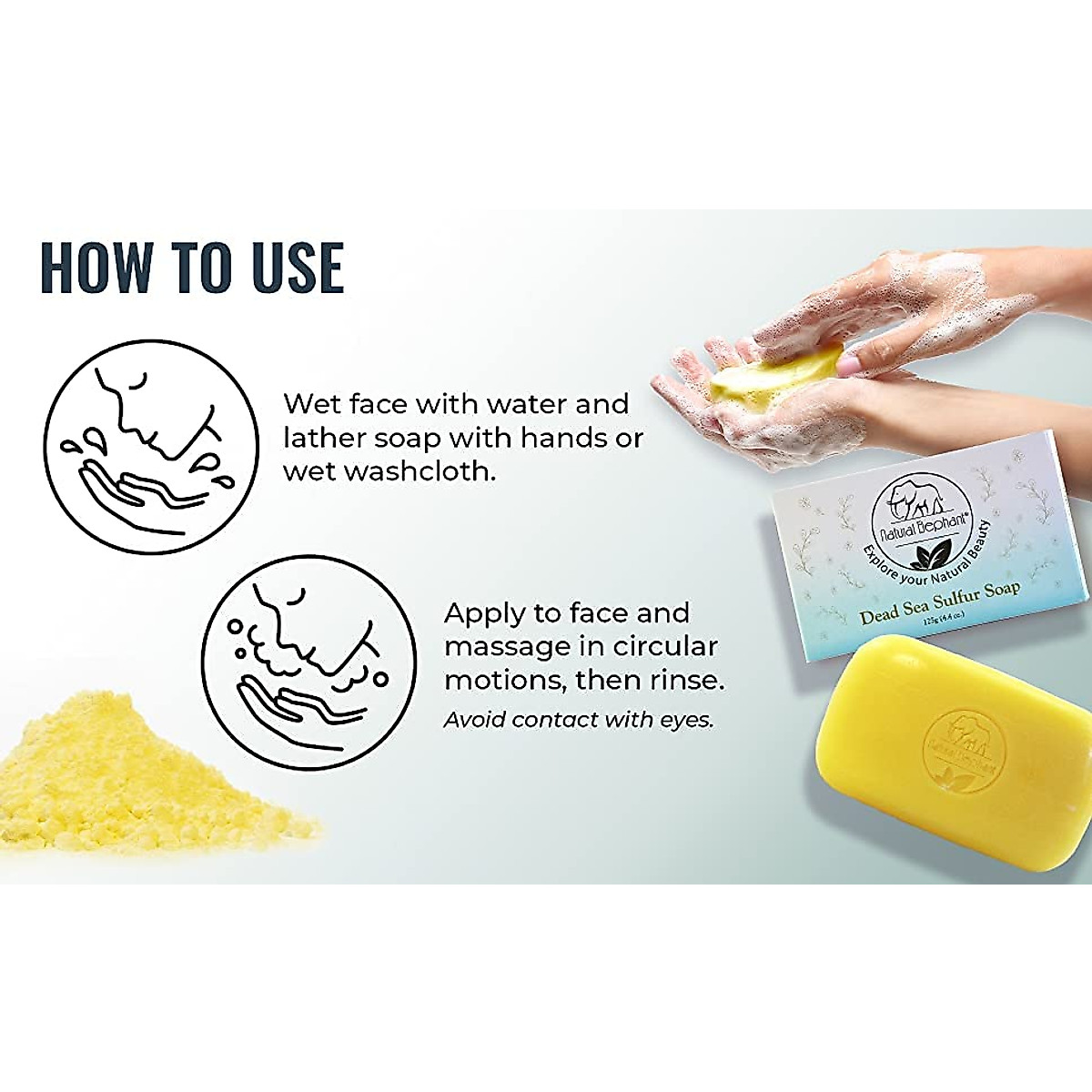 Natural Elephant Dead Sea Sulfur Soap 4.4 oz with Dead Sea Salt, Aloe Vera, Sulphur Face and Body Bar for All Skin Types Single 4.4 oz (125 g) Soap