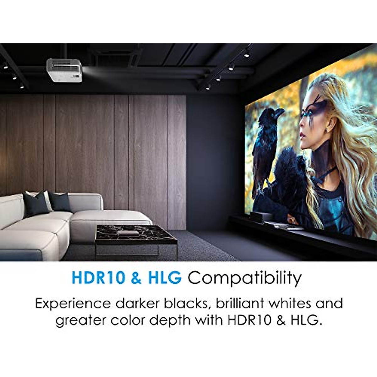 Optoma UHD52ALV Voice Assistant-Compatible DLP Projector for Lights-On Viewing, 3500 Lumen, 3840x2160