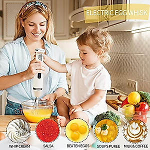 Cordless Hand Blender Electric, Immersion Smart Stick Blender Rechargeable with Stainless Steel Blades, 2 speed adjustable Beaker Whisk for Infant Food Smoothies Puree Sauces Soups (White)