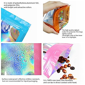 ODDIER 4 colors Laser Foil Mylar Resealable Ziplock Bag,Each Size 25pcs Slider Seal Technology Storage Bags Grip Food Containers Organization ,Plastic Packaging Bags for Party Favor Food
