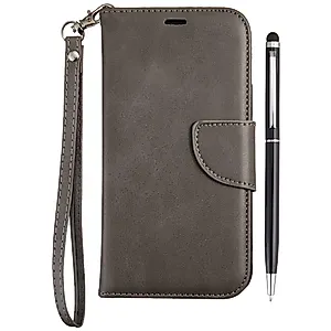 Glow Co., Ltd. iPhone 11 Pro Notebook Type Case with Strap, Gray, Tempered Glass & Stylus Pen Included 406-2-01