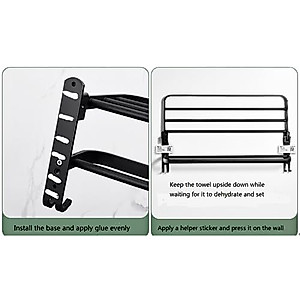 New Multi-Hook Double Folding Three-Piece Set, 60cm Bathroom Space Aluminum Double Folding Bath Towel Rack, Upgraded Hollow Double Tripod, 60cm Thick Flat Tube Double Towel Rod