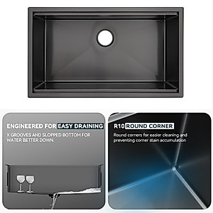 33 Kitchen Sink Black Stainless - Lordear 33 Inch Undermount Sink Ledge Workstation Gunmetal Black Stainless Steel 16 Gauge Single Bowl Under Counter Kitchen Sink Basin with Accessories