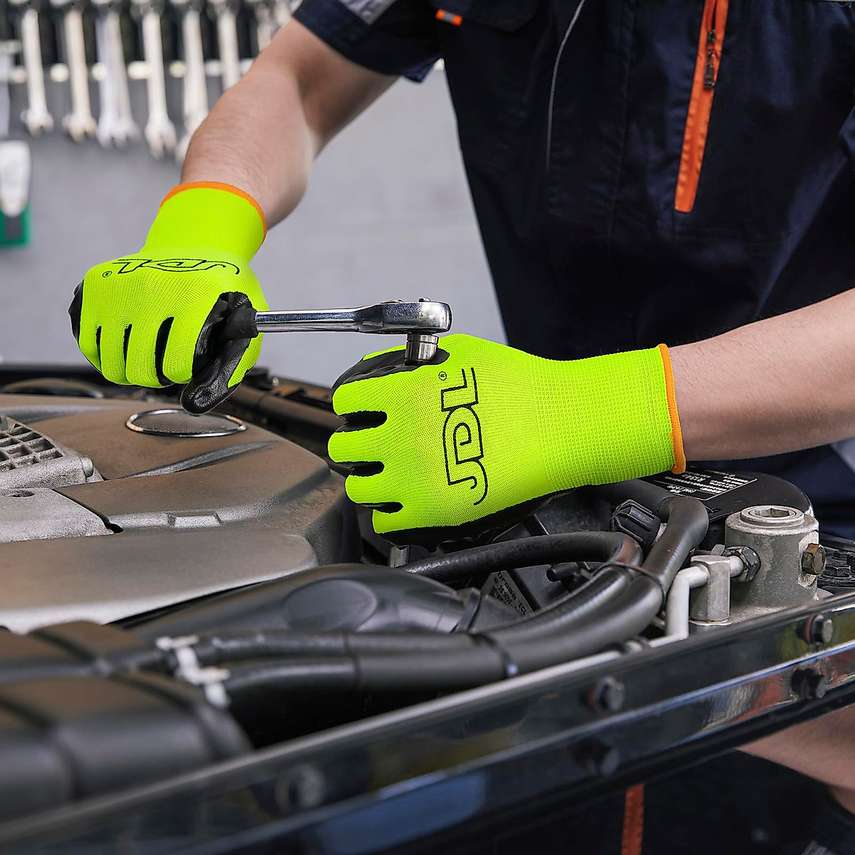 JDL Large Green Nitrile Coated Protective Gloves, Pack of 6