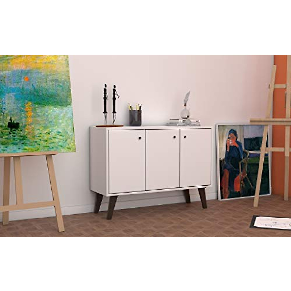 Manhattan Comfort Bromma Mid Century 3 Door Sideboard Buffet Cabinet, White