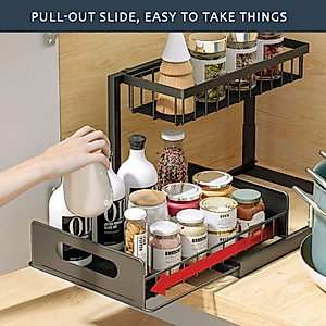 Knownyou Under Sink Storage, Pull Out Cabinet Organizer, 2 Tier Slide Out Sliding Shelf for Kitchen Bath (Black)