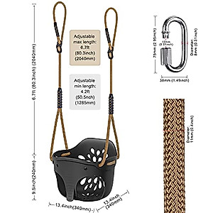 SELEWARE Toddler Swing Set Accessories High Back Full Bucket Swing Seats w/Adjustable Rope and 4 Locking Carabiners, Cute Elephant Shape Design 600LB Capacity (2 Pack)