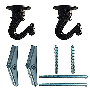 2 Pack Black Swag Ceiling Hooks and Hardware Set for Hanging Plants, Heavy Duty Swag Hooks with Steel Screws/Bolts and Toggle Wings for Ceiling Installation Wall Fixing