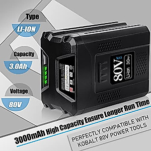 Jialitt 80V 3.0Ah Replacement for Kobalt 80V Battery Max KB2580-06 KB580-06 KB680-06 KB280-06 Lithium Ion Cordless Power Equipment