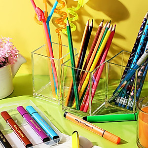 Fumete 12 Pieces Clear Acrylic Pen Holder Makeup Brush Holder Desk Goth Accessories Holder Modern Organizer Storage Stationery Pen Organizer for Office School Home Supplies, 2.6 x 2.6 x 4 Inches