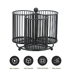 BESSKON Rotating Utensil Holder,Flatware Organizer,Silverware Organizer,Cooking Utensil Organizer for Countertop,3 Compartment Party Cutlery Caddy for Spatula,Knife,Spoon and Fork,Kitchen Tool Holder