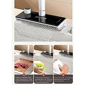Kitchen sink, 304nm stainless steel household sink under the counter, white digital display flying rain waterfall large single sink, pull out hot and cold water faucet ( Color :White2, Size : 68*45*22